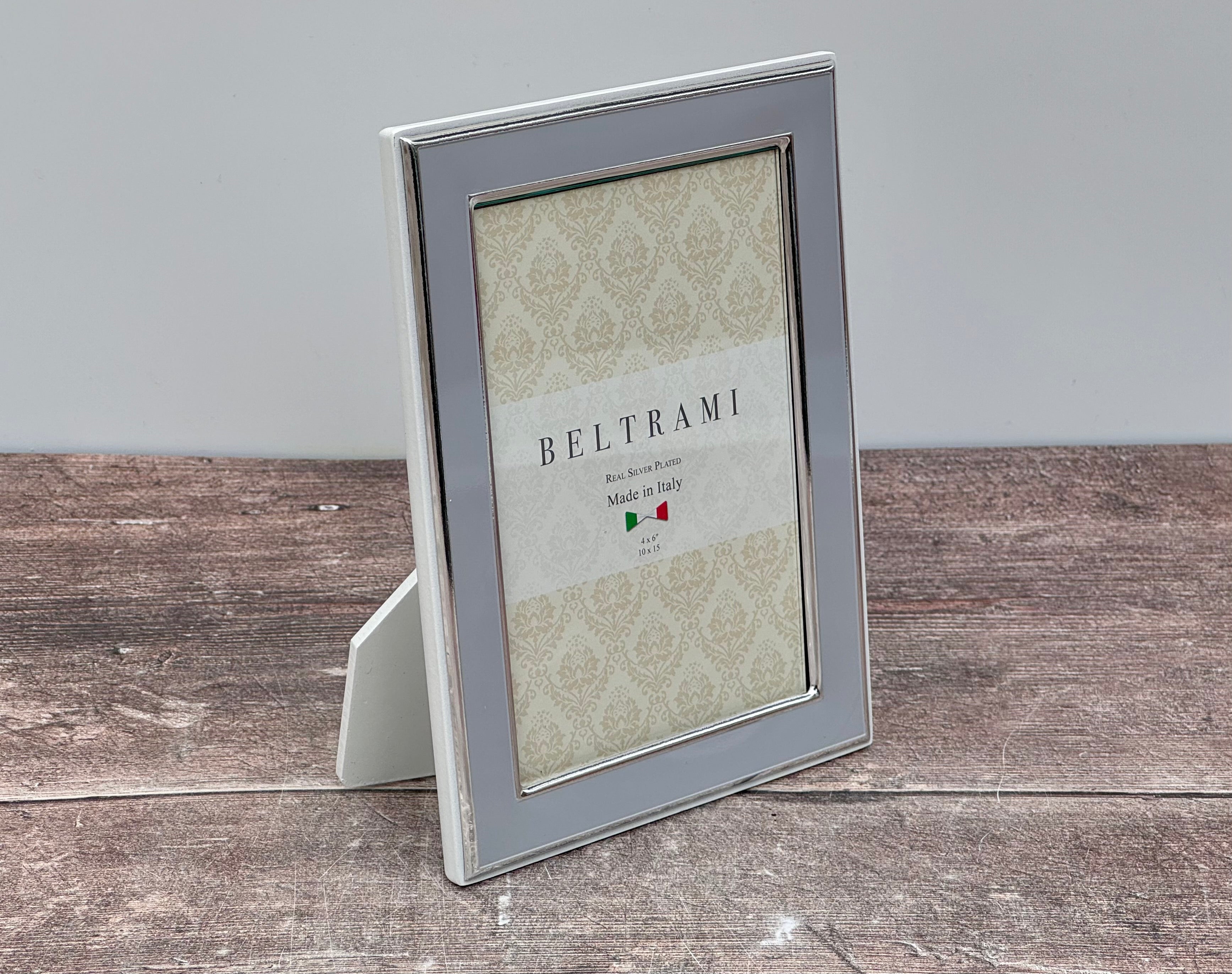 Beltrami Silver Plated Light Grey Border Photo Frame 4 x 6 – Hampton Homeware