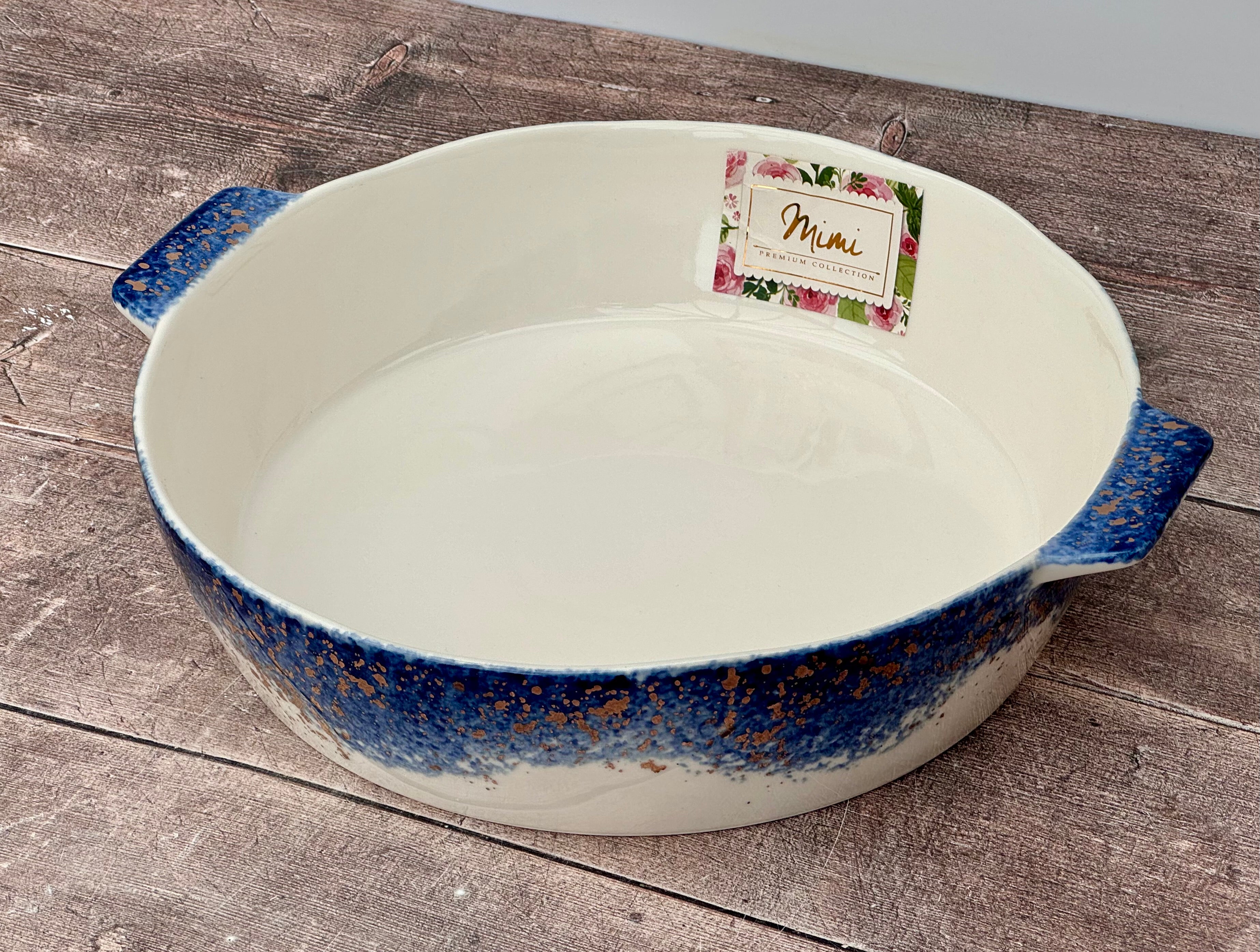 Blue and Gold Speckled Circular Baking Dish, 29.5cm – Hampton Homeware