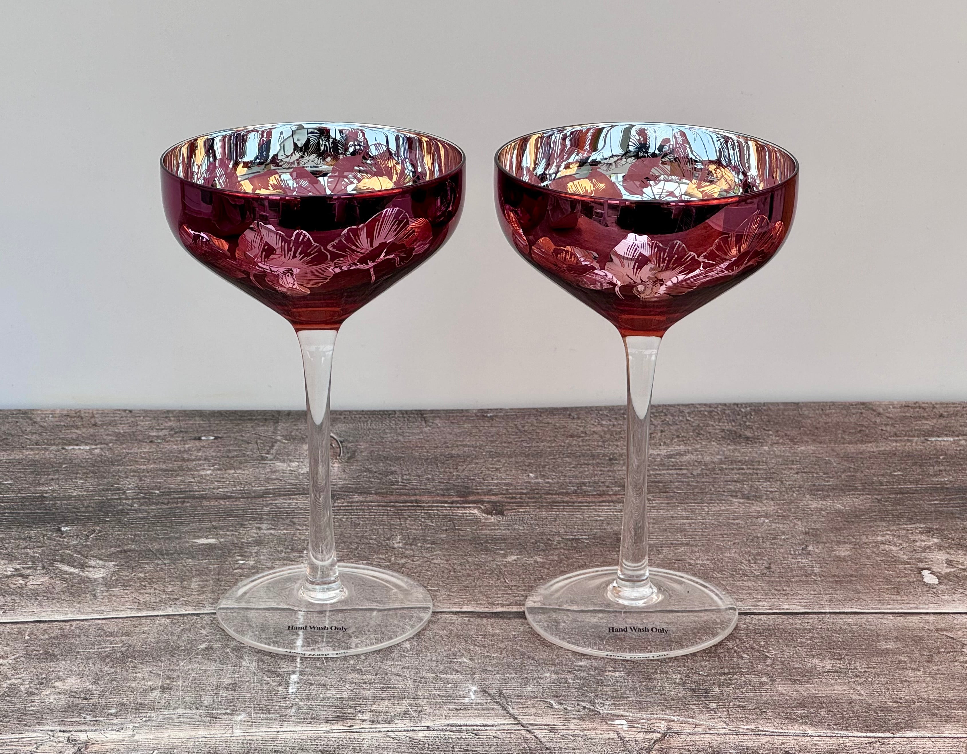 2 Pink Bloom Champagne/Cocktail Saucer Glasses – Hampton Homeware
